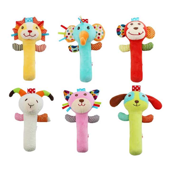 Cute Animal Design Anti-Toxic Soft Stuffed Hand Stick Grasping Rattle ...