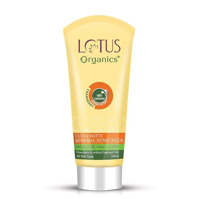 Lotus Organics+ Ultra Matte Tinted Face Sunscreen Cream, SPF 40 PA ...