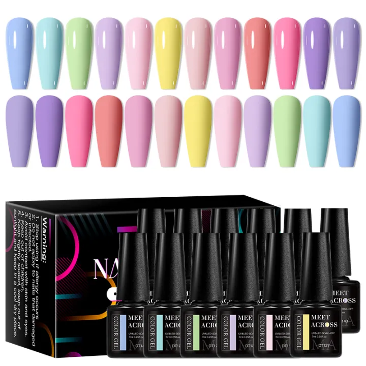 MEET ACROSS 12Pcs/Set 7ml Macaron Gel Nail Polish With Box Semi ...