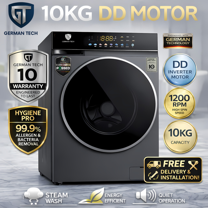 German Tech 10KG Washing Machine Fully Automatic | (DD) Direct Drive ...