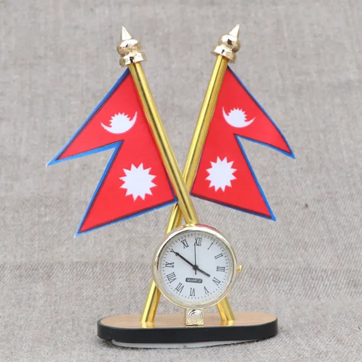 Unbreakable Nepal Flag With Watch Clock, Clock Table, Table Decor ...