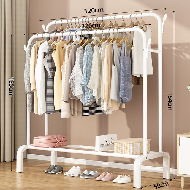 Double Railing and Shelves Heavy Duty Full Body Iron Coat Rack With ...