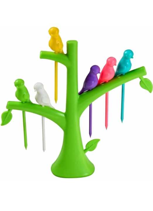Plastic Bird Fruit Fork Set with Tree Stand Birdie Fruit Fork | Daraz ...