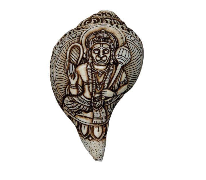 Hindu Priest Conch Shell Hand Carved Flying God Lord Hanuman Conch ...