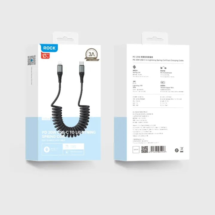 Rock PD 20W USB-C to Lightning Spring Coil Fast Charging Data Cable ...