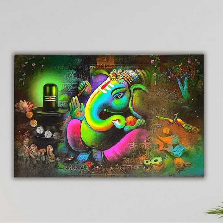 Lord Ganesha Self Adhesive Sparkle Canvas Wall Painting Digital Reprint ...