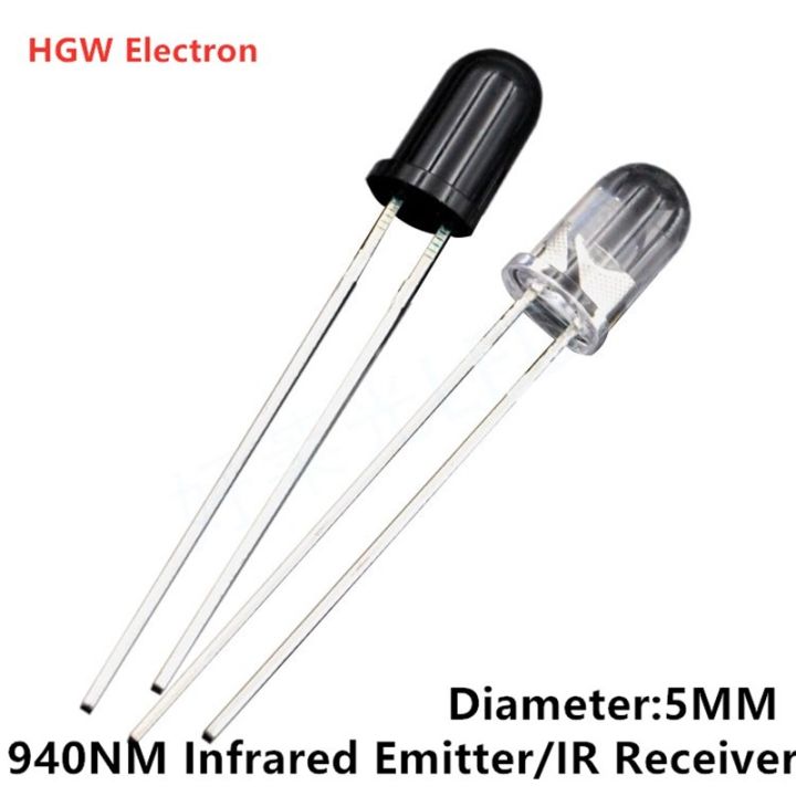 10pcs Diameter 5mm 940nm LEDs Infrared Emitter and IR Receiver Diode ...