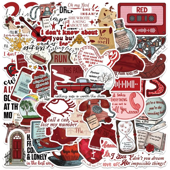 50pcs Aesthetic Cartoon Famous Singer Taylor Red Album Lyric Stickers ...