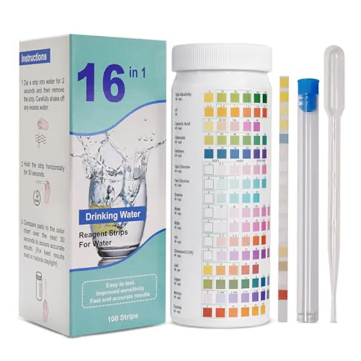 16-In-1 Water Test Strips Fluoride Test Kit 100 Strips Home Water ...