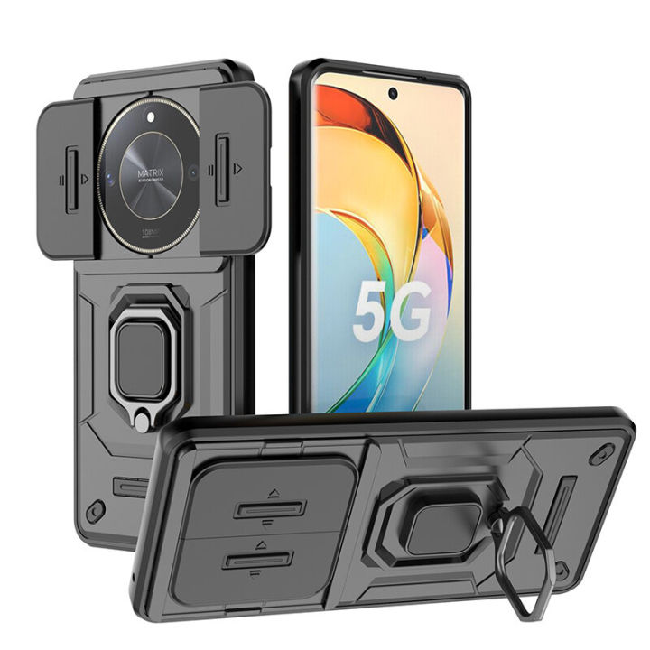 For Honor X9b 5G Case with Slide Camera Cover Built in 360° Rotate Ring ...