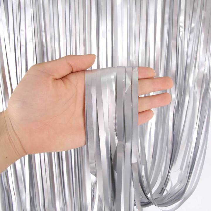 Silver Foil Backdrop Fringe Foil Curtain Backdrop For Birthday ...