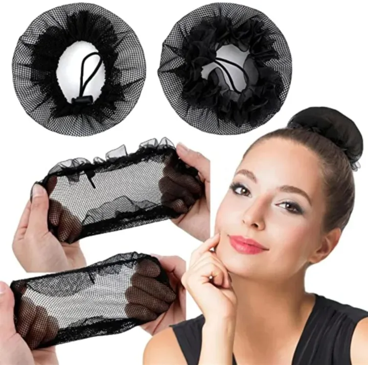 Masala Cottage=Hair Special-3pcs Black Stylish Hair Net Bun Cover Juda ...
