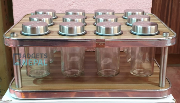 Full Metal And Glass Masala Jar 12 pcs container | Daraz.com.np