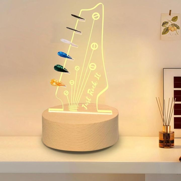 Lamp Light Up Guitar Pick Holder Acrylic Wood Base Guitar Pick Display ...