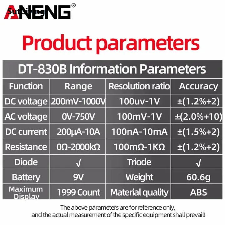 Sutuiying DT830B AC/DC LCD Digital Multimeter 750/1000V Voltmeter ...