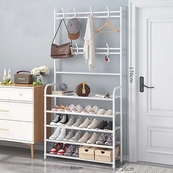 Multifunctional 2-in-1 Hallway Rack Stand with 8 Hooks And 5 layers ...