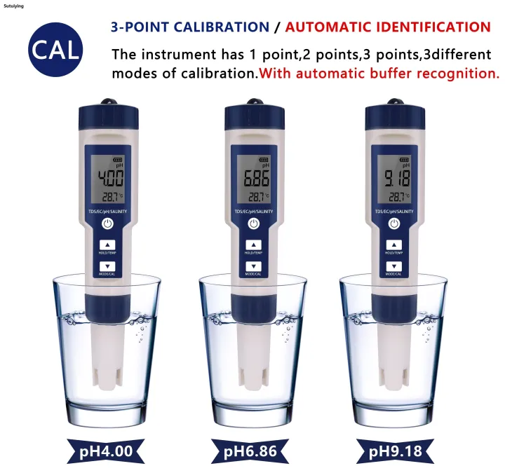 Sutuiying Multifunction Water Quality Tester PH/ TDS/EC /Salinity ...