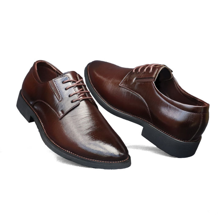 Men's Classic Brown Leather Formal Lace-Up Derby Waterproof Shoes ...