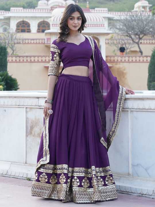 Embroidered Semi Stitched Lehenga Choli (Purple) | Daraz.com.np