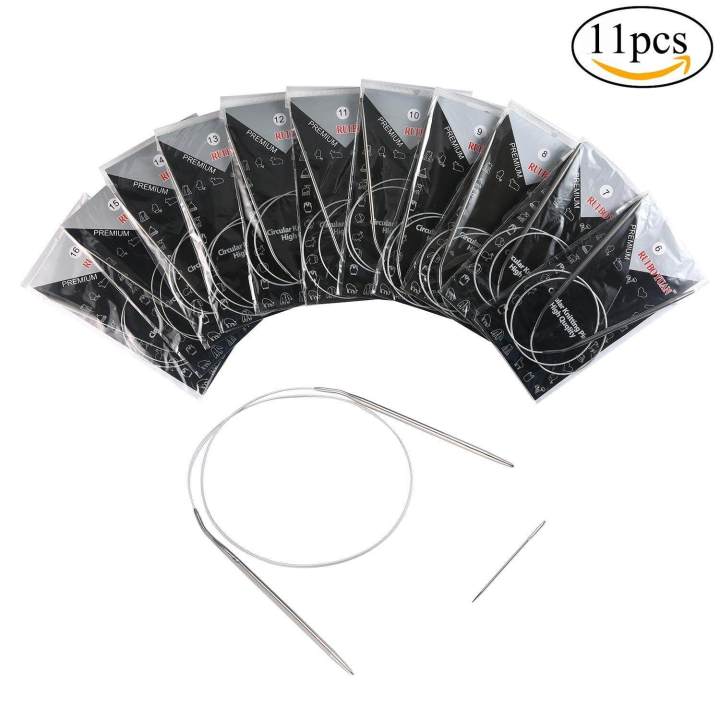 11 Pair Stainless Circular Knitting Needles Circular Knitting Pins ...