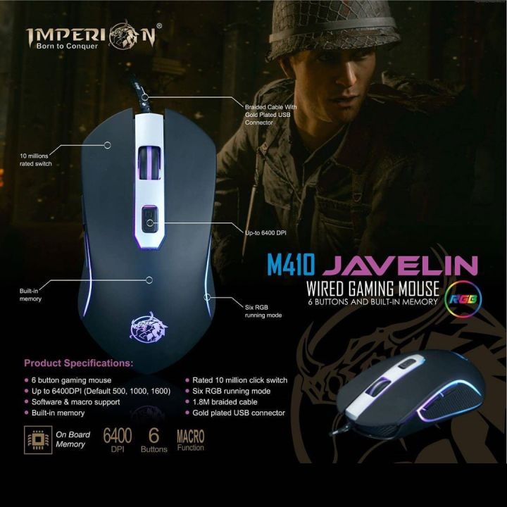 Imperion M420 Crossbow Wired Gaming Mouse 6 Buttons 6400DPI And Built ...
