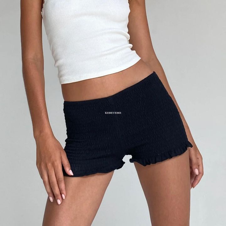 KEBETEMEWomen Frilly Ruffle Micro Bloomers Shorts Y2k Low2025 New Rise ...