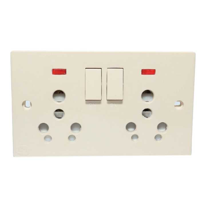 6A 3 Pin Dual Switch Socket Shuttered With IND. | Daraz.com.np