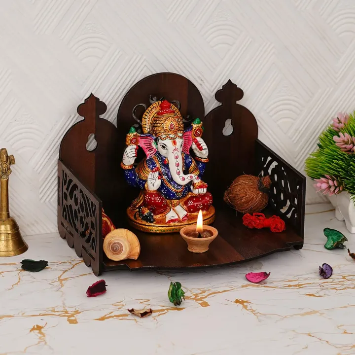 Idol Holder Small Wooden Table And Wall Hanging Puja Murti Stand for ...