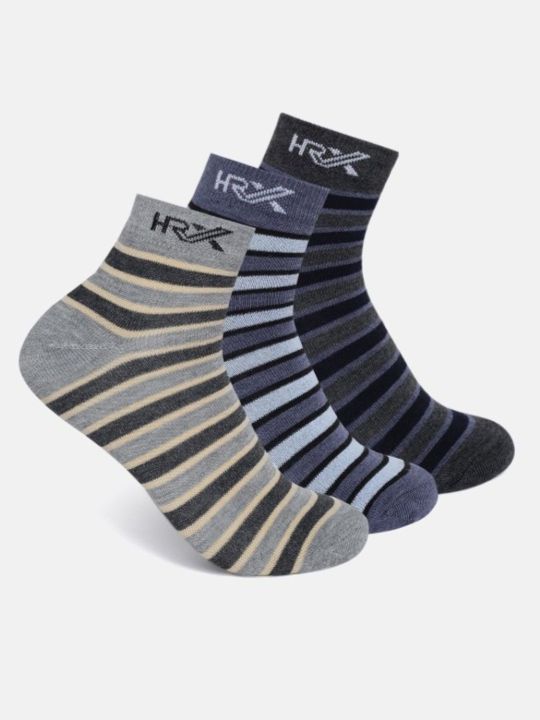 HRX by Hrithik Roshan Pack Of 3 Striped Ankle-Length Socks For Men ...