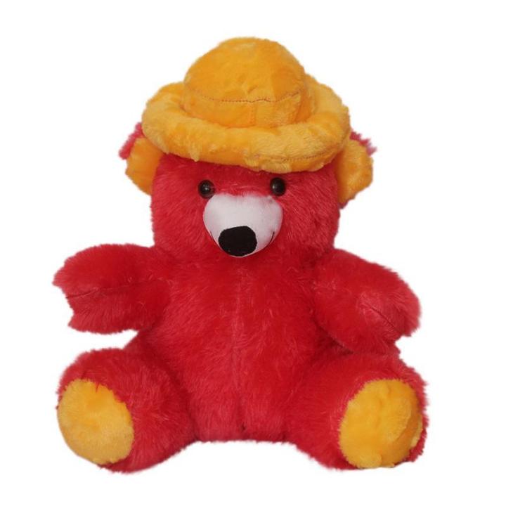 Red/Yellow Teddy Bear With Hat Stuffed Toy - 1Ft | Daraz.com.np