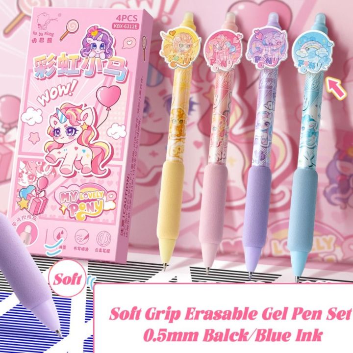 4PCS/Set Quick Drying Soft Grip Erasable Pen Press Type 0.5mm Blue ...