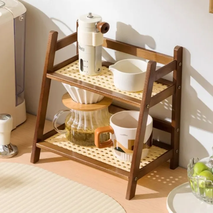 New 2-Tiers Wooden Storage Shelf Multifunctional Trapezoidal Desktop ...