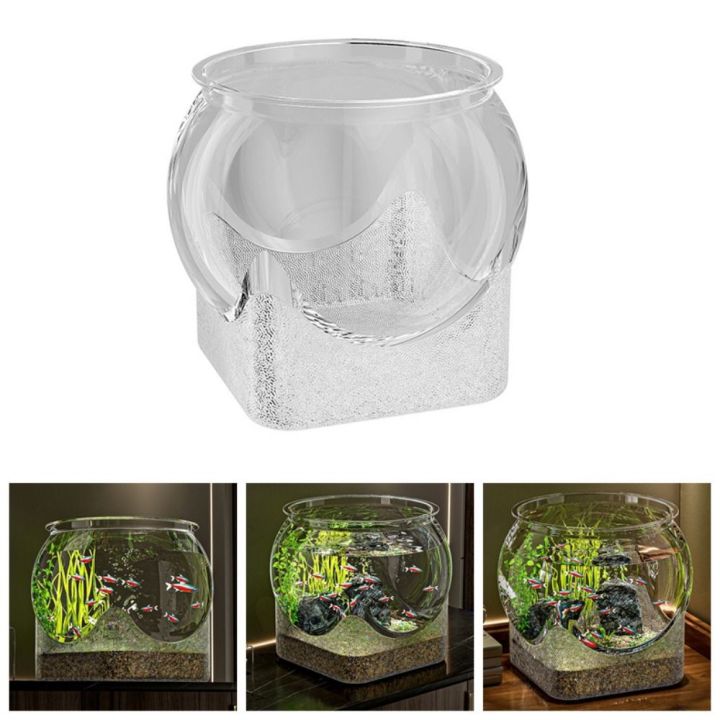Anti-broken Ultra Clear Round Fish Bowl Plastic Removable Desktop Fish ...