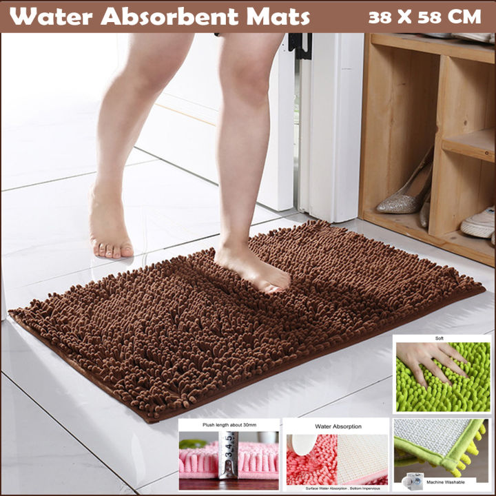 Microfiber Chenille Bath Mat Water Absorb Anti Slip Bathroom Rug Carpet ...