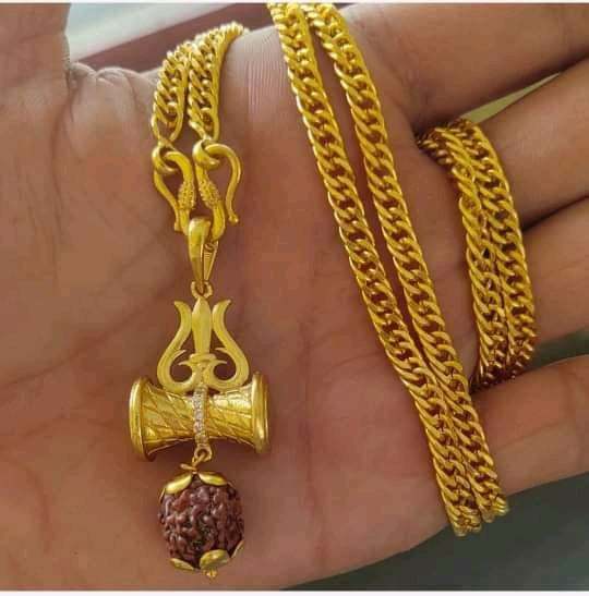 Pure Gold Plated Chain With Golden Mahadev Damaru Locket With Rudraksha ...