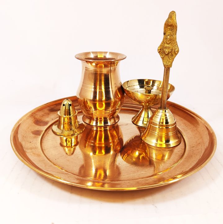 Religious Designer Puja Thali Set 19Cm Pooja Plate Sett Pital Pujaa ...
