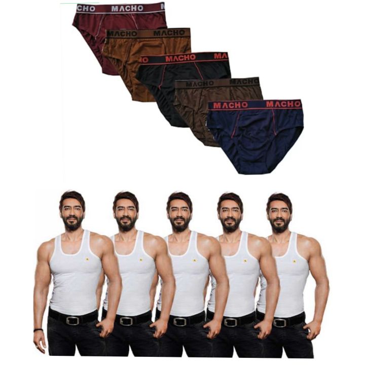 Pack of 5 Amul Macho Smart Cut Cotton Brief Underwear and Vest For Men ...