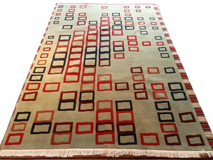 Handmade Nepali Wool Rug – Light Green Modern Pattern, 60 Knots ...