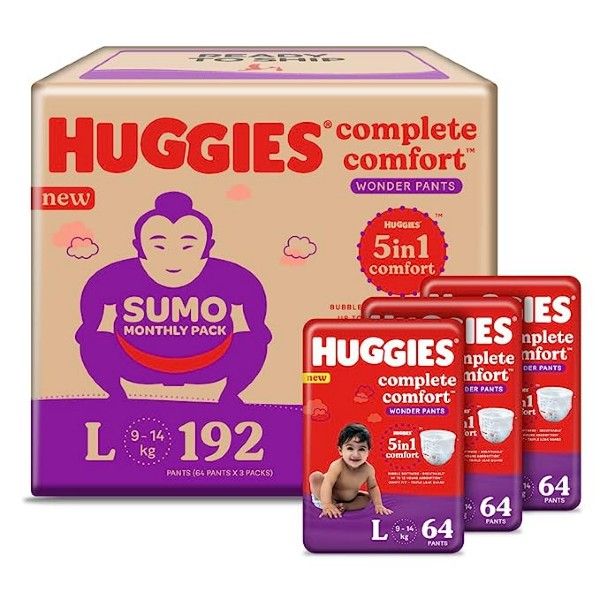 Huggies Wonder Pants (L) 192 pcs Size (9-14 Kgs) Baby Diaper Pants ...