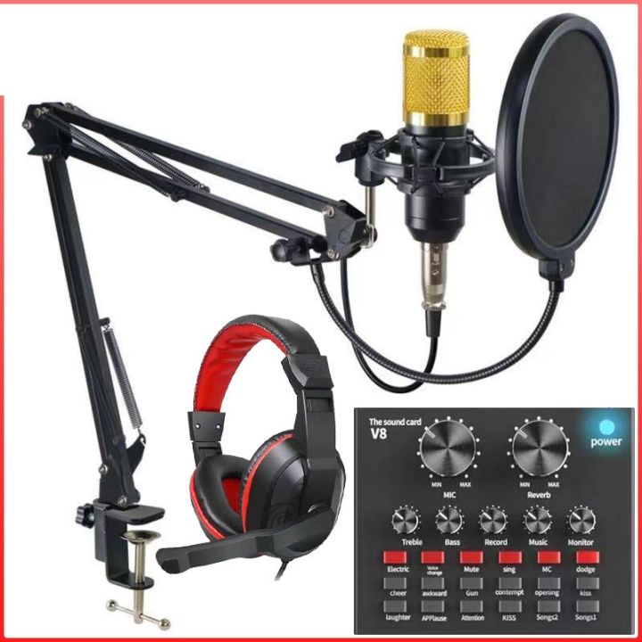 BM-800 Condenser Microphone Kit with V8 Sound Card, Wired Studio Mic ...