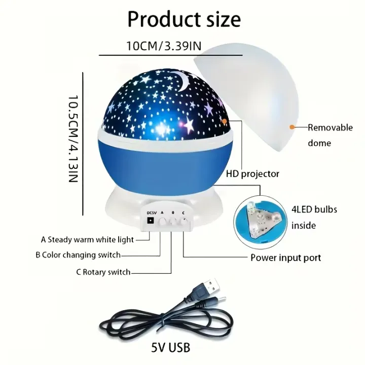 3D Rotating Star Moon Projector Night Light, USB Powered Starry Sky ...