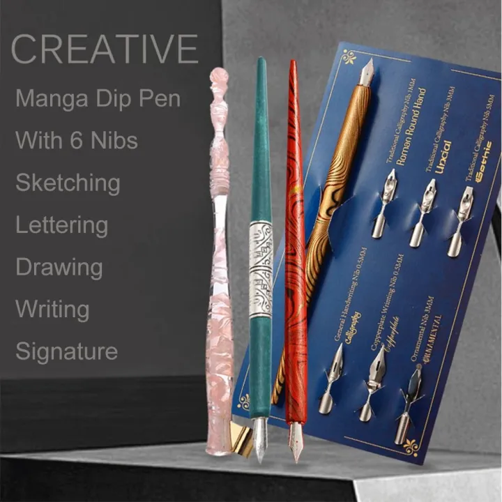 Portable Fountain Pens Manga Calligraphy Dip Pen+6 Nibs Sketching ...