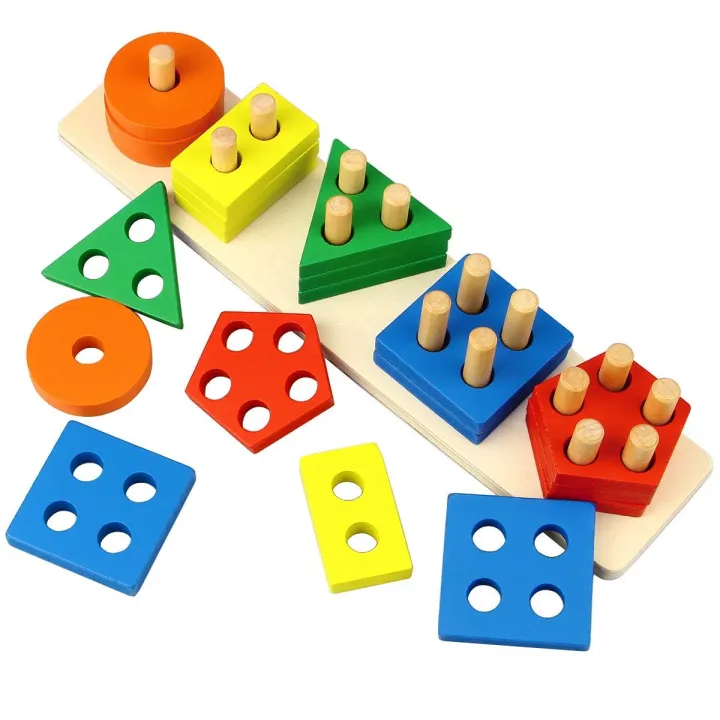 Montessori Wooden Geometric Shape Matching Sorting & Stacking Toy Set ...