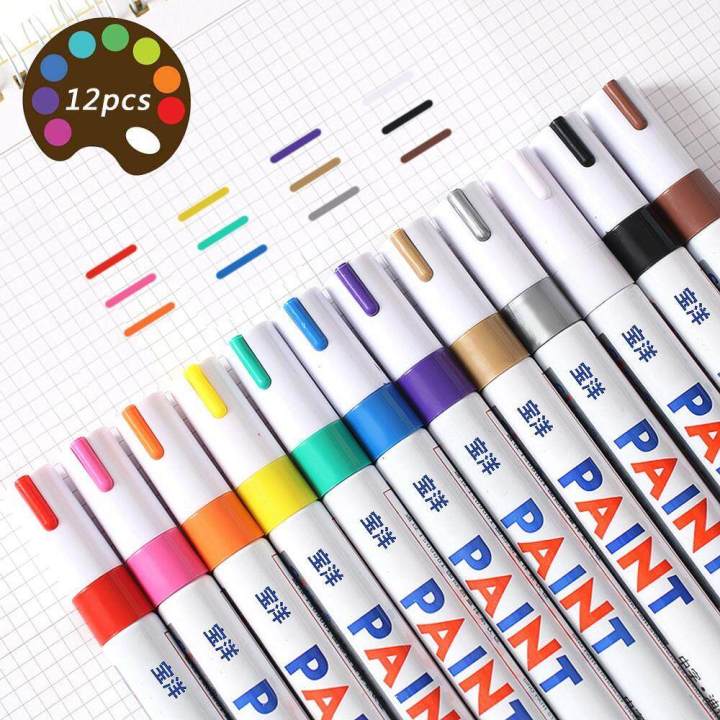 12 Colors Sets Fine Paint Oil Based DIY Album Metallic Art Marker Pen ...
