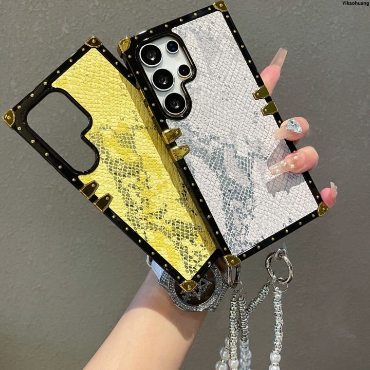 NEW YikaohuangSnake Skin Pattern Pearl Wrist Chain Case for Samsung ...
