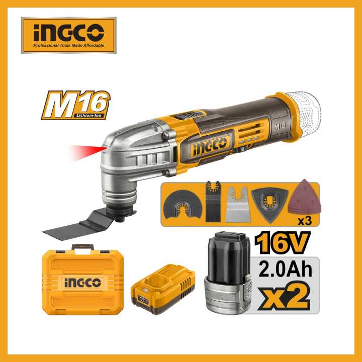 INGCO 16V 6 speed Cordless multi-tool With 2 Pcs 2.0Ah battery pack and ...