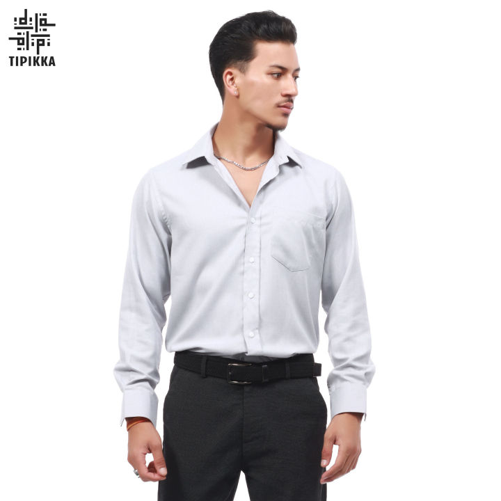 Tipikka Ice Grey Color Cotton Feel Full Sleeve Plain Formal Shirt For ...
