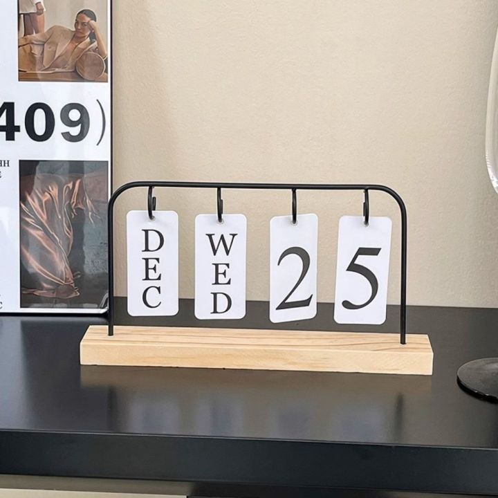 New Wooden Desktop Flip Calendar Turn Page Design Vintage Standing ...