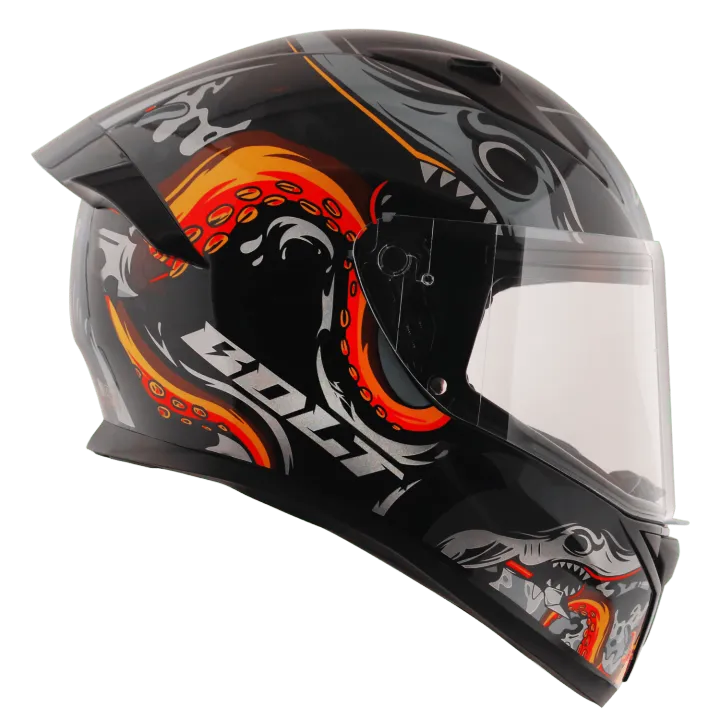 Vega Bolt Octopus Shining Black Orange Full Face Motorcycle Helmet ...