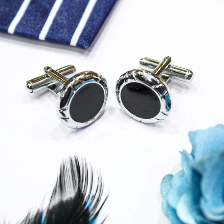 Black Abstract Oval Design Studded Cufflink - Set Of 2 | Daraz.com.np